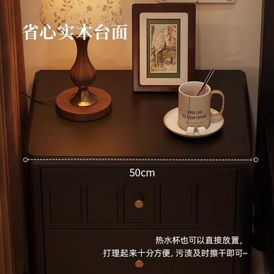 实木床边柜法GQB式复古风床头柜简约古中卧储柜物家用轻室奢感收