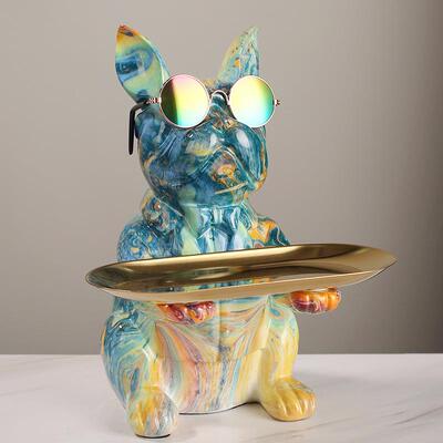 钥匙收盘斗炫酷法面犬纳狗摆件ZY8647入户门口玄关鞋柜放桌置物盘