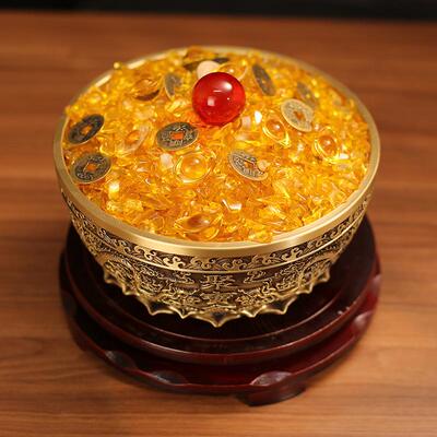 双龙聚宝盆满载琉用璃元宝铜钱铺百福家聚宝客厅店AKR桌面摆件装