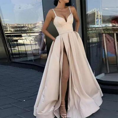 2025 sleepveless solid color evening gown-slim fit satin