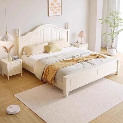 床美实式木床双629#人床1.米现代简约卧室婚51.8m白色公主单床奶