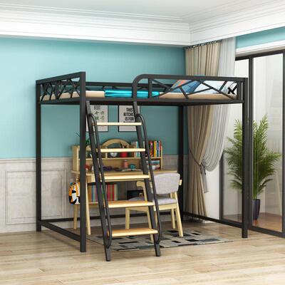 简jw-23030约铁艺高架床省床间小户型上床下空双人卧高低公寓室房