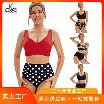 Women's swimsuit print plus size bikini backless lace up