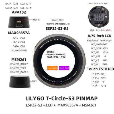 LILYGO® T-Circle-S3 AI 小智 ESP32-S3 带0.75英寸LCD 麦克风