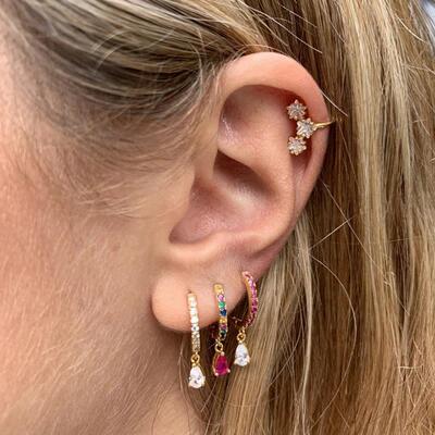 Multicolor Zircon Water Drop Small Hoop Earrings for Women S