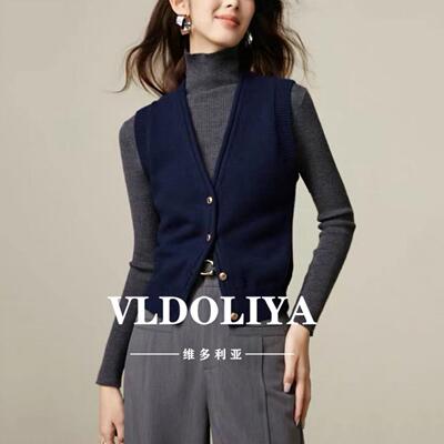 VLDOLIYA维多利亚春秋2026新款复古V领无袖针织马甲女装叠穿坎肩