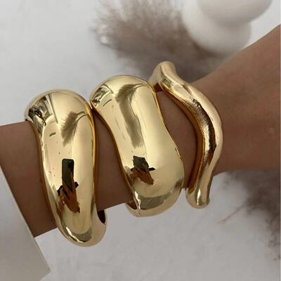 DIEZI Vintage Wide Cuff Bangles Hip Hop Punk Gold Silver