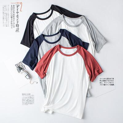 Short sleeved T-shirt with color blocked thin half sleeved