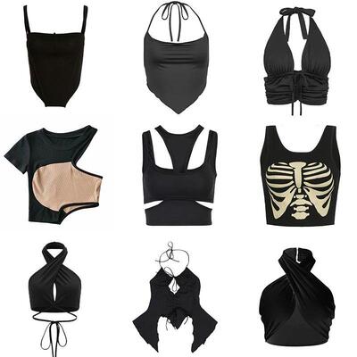 90s Women Sexy Goth Cami Top Y2K Aesthetic Black Sleeveless