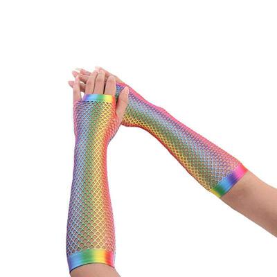 Rainbow Mermaid Arm Sleeves Fish Scale Pattern Printed Finge