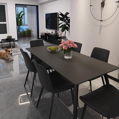意式轻奢进口纯黑岩板餐桌长方形现代简约4/6人大小户型家用饭桌