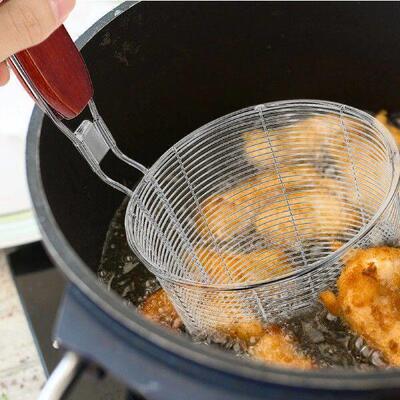 2Pcs StainlessSteel Colander Small WoodenHandle MeshSpider