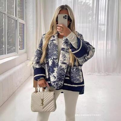 Printed double pocket cotton jacket, quilted cotton jacket