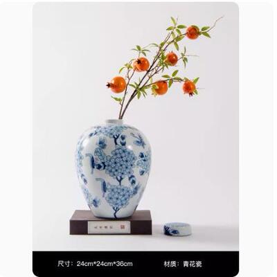 青花瓷“肚容”福法新中式花式瓶摆件高级感落YB-QSCT2地大花器插