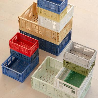 sort丹麦HAY可折叠彩色收纳篮塑料筐北欧整理收纳筐COLOUR CRATE