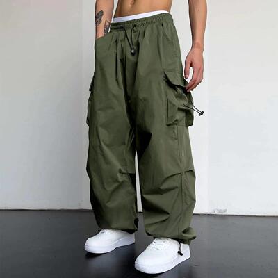 Harajuku Oversized Cargo Parachute Pants Men Sreetwear Vinta