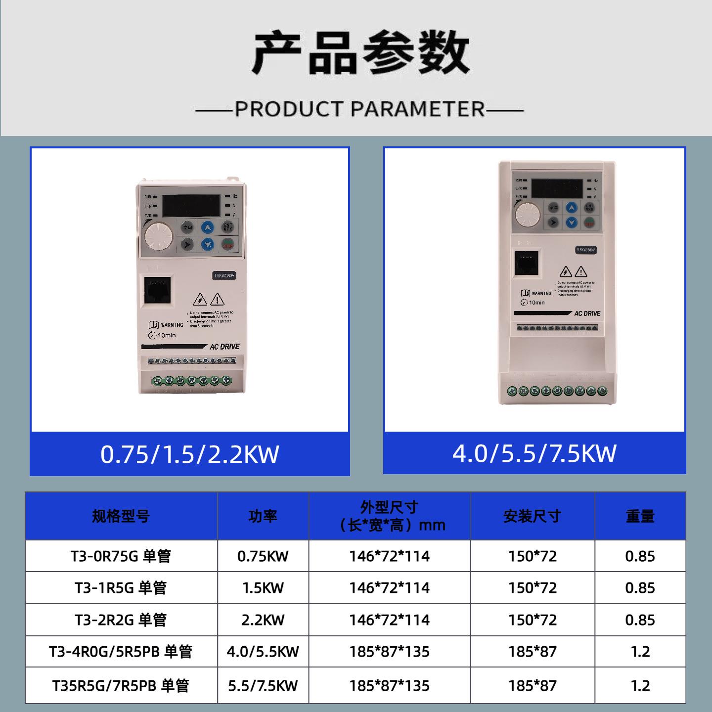 迷你型单管变频器220V/380V通用0.75-7.5KW控制电机风机变压