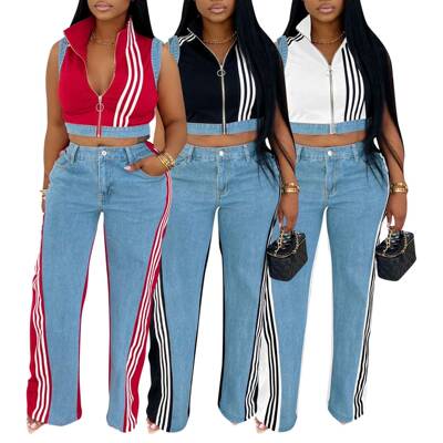 2 Pieces Women's Sets 2025 Spring Summer Denim Sleeveless