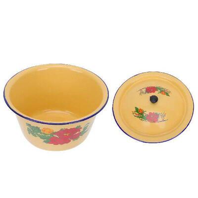 Floral Soup Bowls Can Strainer Enamel Basin with Lid Cover