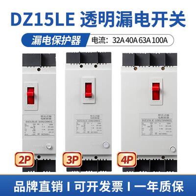 DZ15LE家用漏电保护器220V2P4P40A63A100A三相四线漏电断路器开关