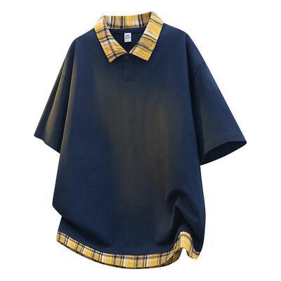 Men’s American retro collegiate-style faux two-piece plaid
