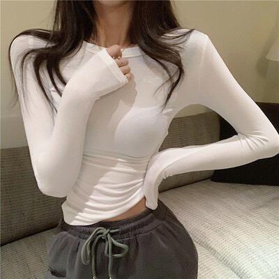 春秋紧身性感爆乳大洋派莫代尔磨毛薄绒修身长袖T恤女打底衫ins潮