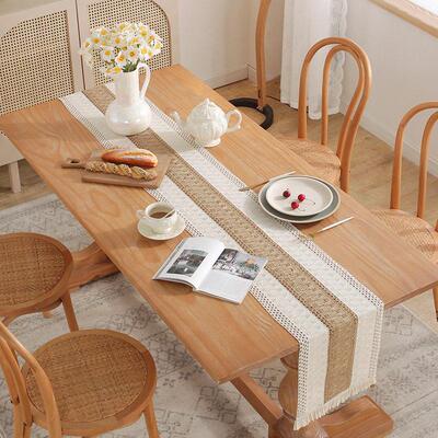 Luxury Embroidered Cotton Linen Table Runner Tablecloth Tass