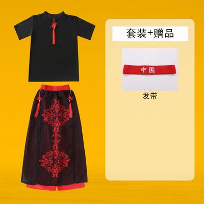 高档儿童中国雪龙吟演服男女国童出国潮风少年郎扇子舞精忠报表演