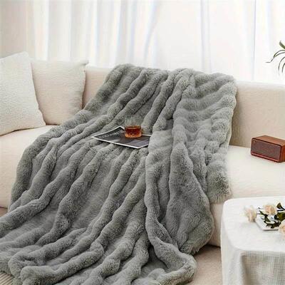 1pc Cozy Faux Rabbit Fleece Blanket Throw for Bedroom, Gue