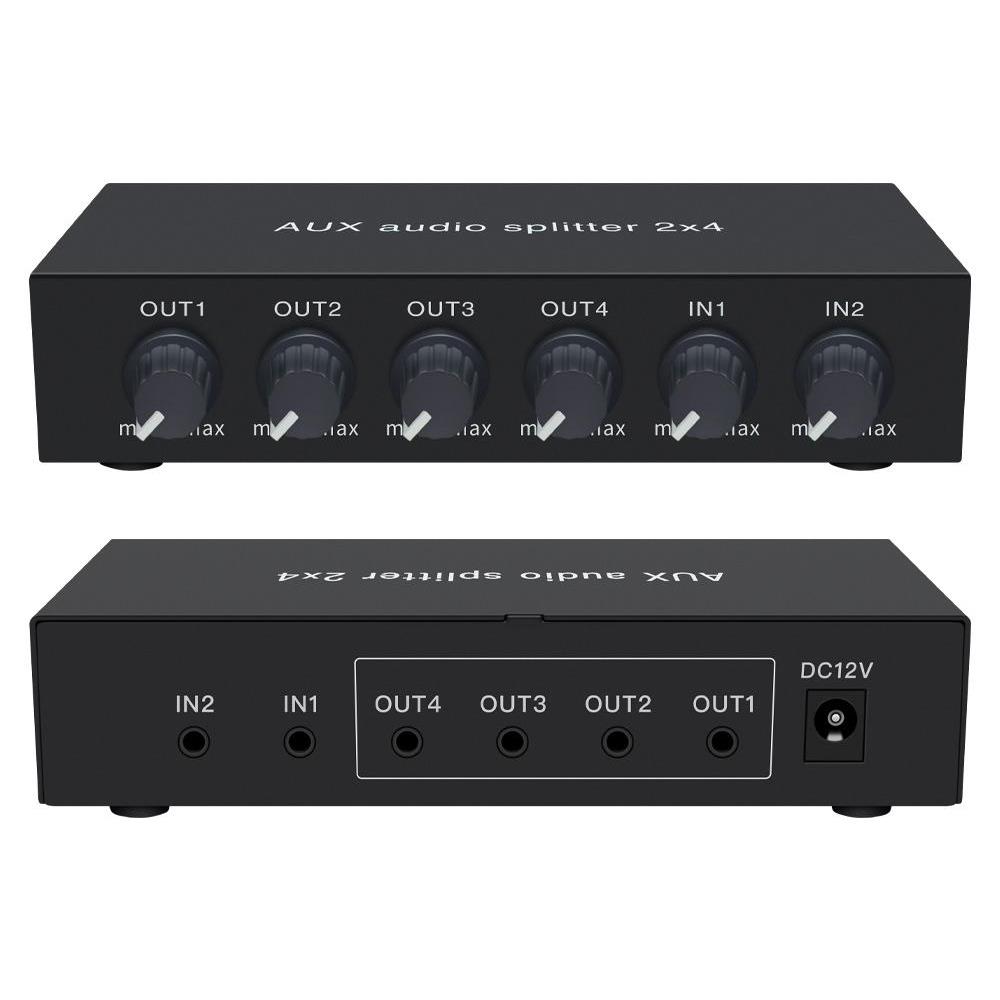 立体声莲花音频分配器2进4出 二进四出 可混音独立调节音量高保真