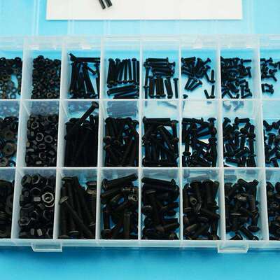 1080pcs 高强度黑色盘头内六角螺丝M2 M3 M4 配螺母平垫扳手套装