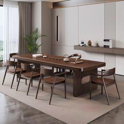 简代约实木长方形桌椅组合新中大板茶桌现家/oth用客厅实式木茶桌