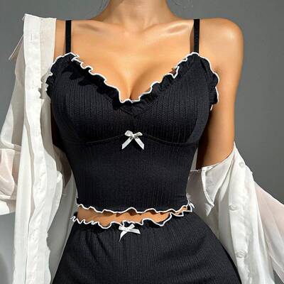 womens 2piece knit minimalist matching basic sleepwear set