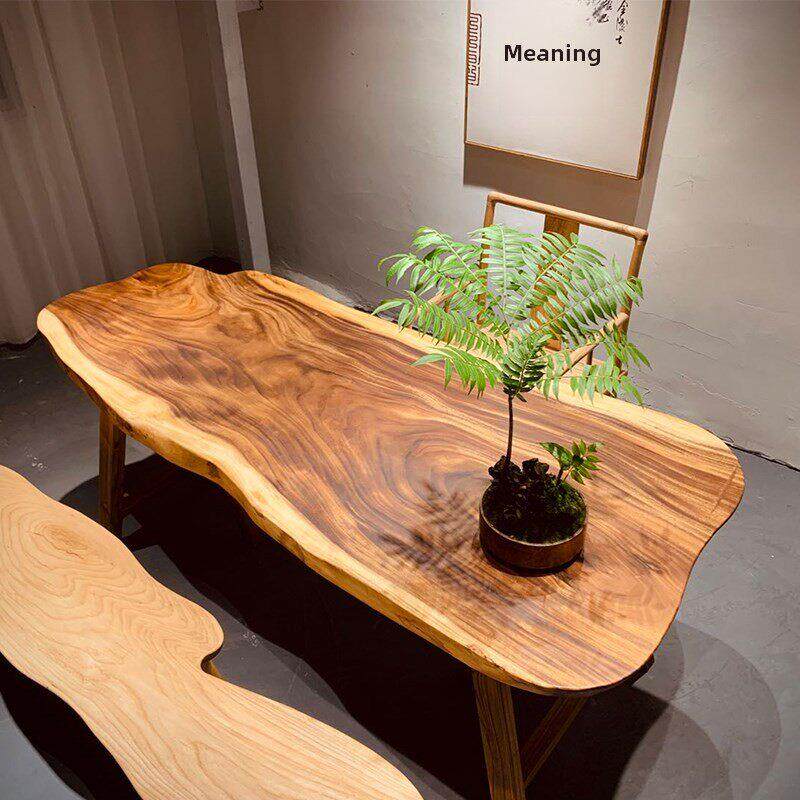 南美胡桃木实木大板茶桌茶台大板桌原木自然边餐桌办公桌整木2米