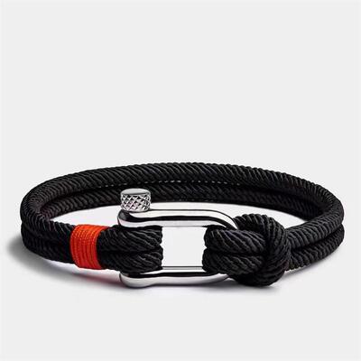 MKENDN Men Black Stainless Steel U shape Survival Bracelet O