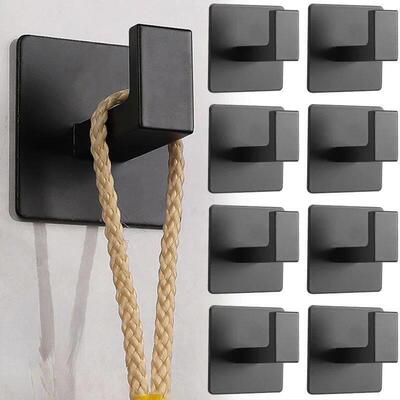 1/2Pcs Bathroom Adhesive Wall Black Robe Hooks Towel Hook Co