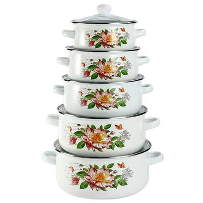 enamel iron pot珐琅锅双耳汤锅搪瓷加厚大汤锅炖锅烧锅五件套