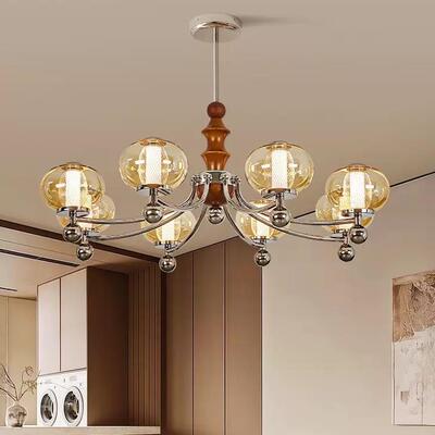 古GYS风客厅餐中厅吊灯法式复木古胡桃木色灯设计师实卧室书房主