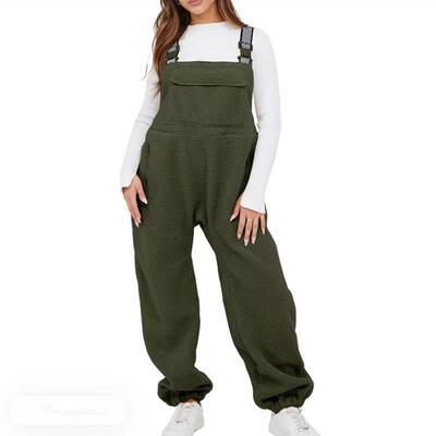 Fleece Sherpa Overall Fuzzy Bib Pants Adjustable Straps