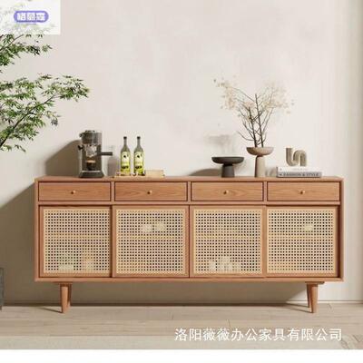 北欧日式藤编实木边柜餐边现代极简储物柜玄关客厅餐厅茶水收纳