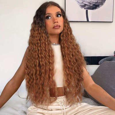 假发 欧美女假发非洲小卷假发前蕾丝假发长卷发化纤头套curly wig