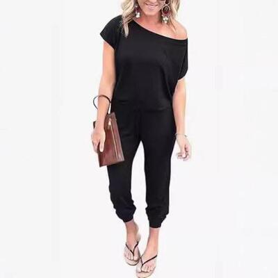 Women's jumpsuit  one-shoulder  elastic short-sleeve