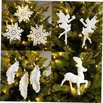 Christmas Tree Hanging Ornaments Snowflake Angel Deer White