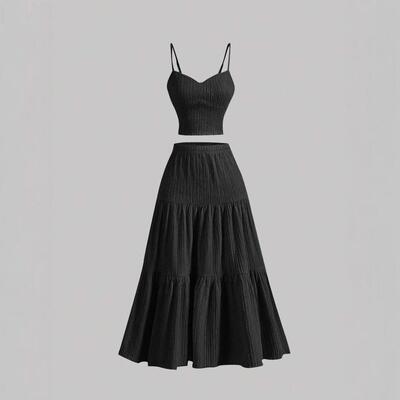 Women's Solid Crop Cami Top & A-Line Skirt Two-piece Set