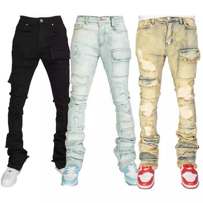 Folant Light Blue Stacked Cargo Flare Jean