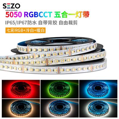 RGB五合一灯带rgbcw七彩+白暖高亮双色智能rgbcct可调色LED灯条24