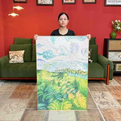 砂岩梵高绿色麦田现代简约风景装饰画K053客厅沙发卧室挂画80120