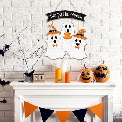 1/2pcs Halloween Ghost Door Hanging Sign Wooden Holiday Part