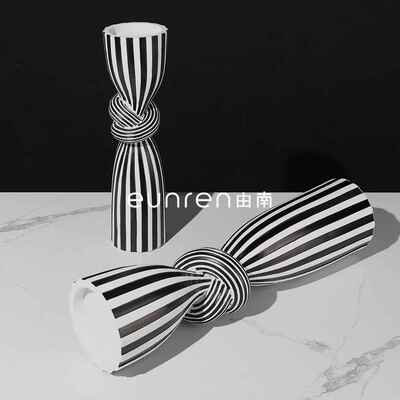 约台现代创意黑白结条纹扭烛树脂摆件样板房客QYD厅电视柜桌简面