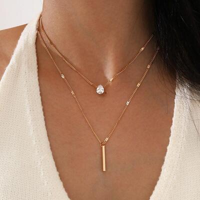 Small diamond long fringe pendant necklace two-piece set项炼